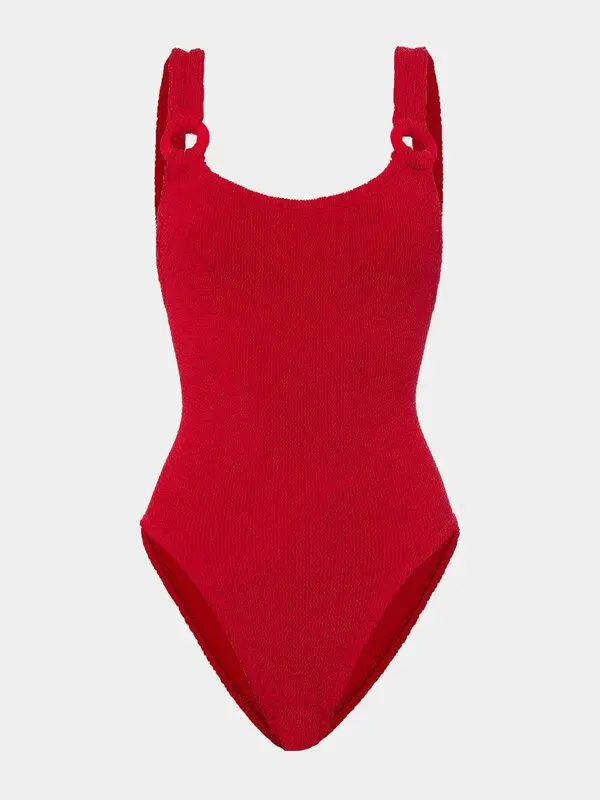 Hunza G Domino Swimsuit With Tonal Hoops - Red