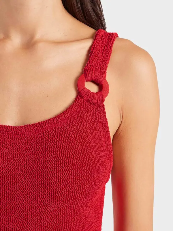 Hunza G Domino Swimsuit With Tonal Hoops - Red