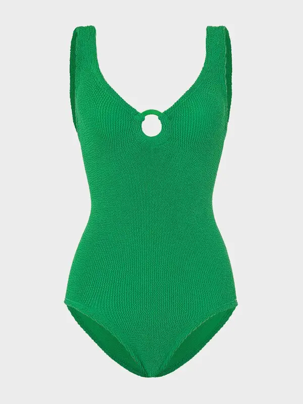 Hunza G Coverage Celine One Piece Swimsuit With Tonal Hoops - Emerald