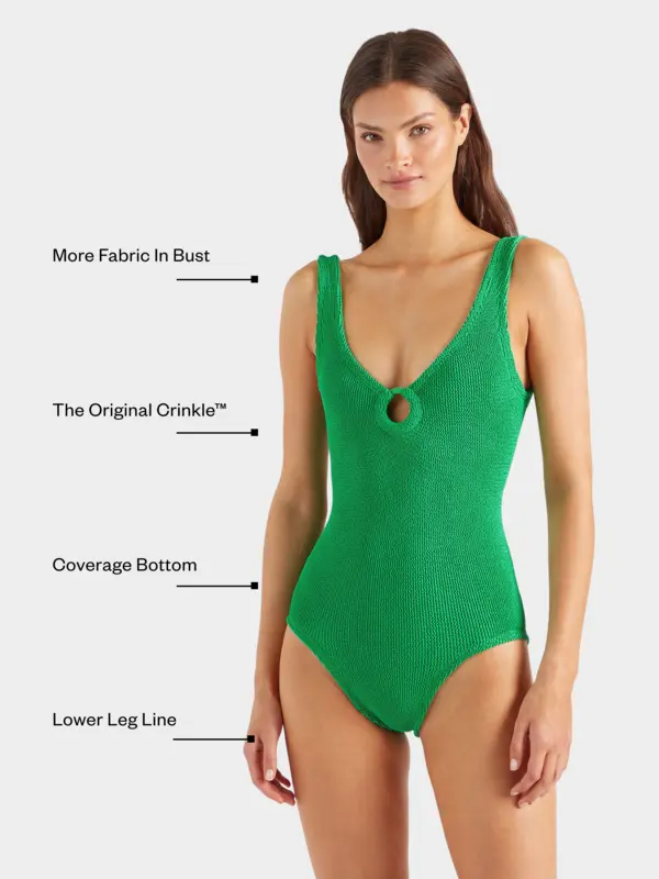 Hunza G Coverage Celine One Piece Swimsuit With Tonal Hoops - Emerald