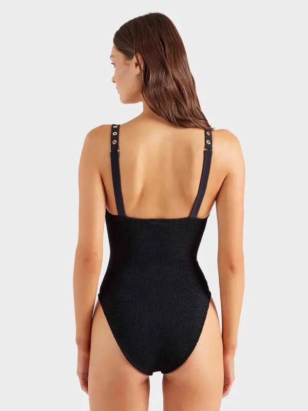 Hunza G Melody Eyelet One-piece Swimsuit - Black/gold