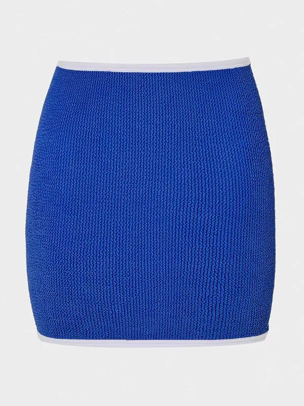 Hunza G Devyn Crinkle Strapless Tube Top And Swim Skirt - White/royal Blue