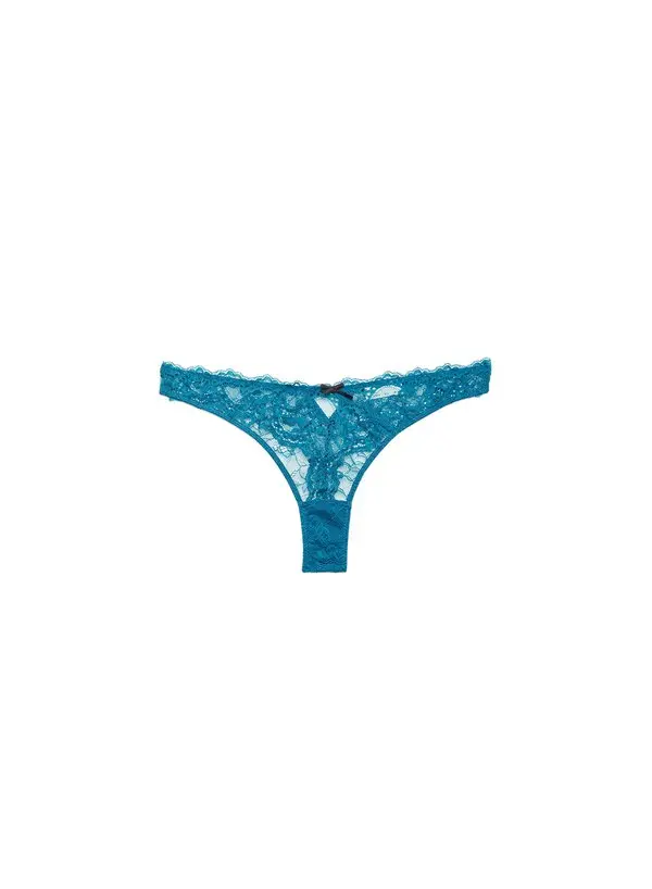 Fleur Du Mal Bianca Lace Thong - Aquamarine