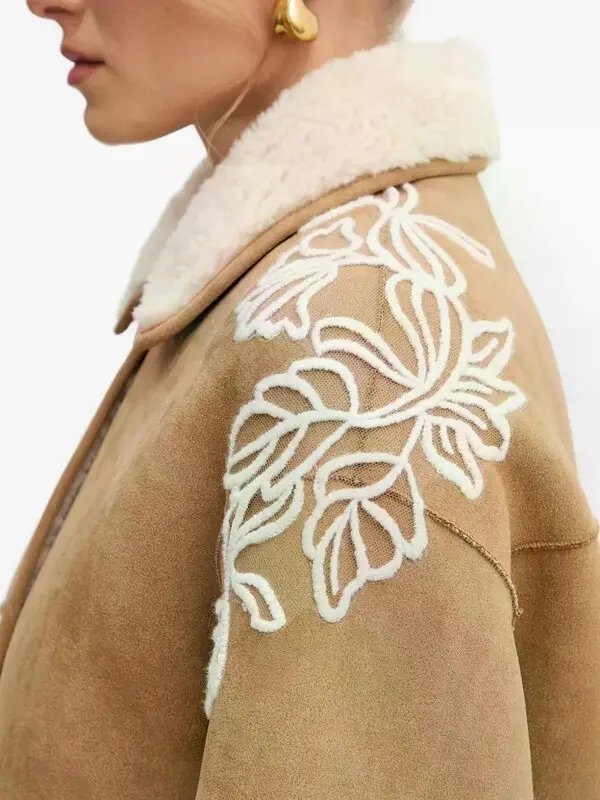 ERMANNO FIRENZE Floral-appliqué Shearling-lined Coat