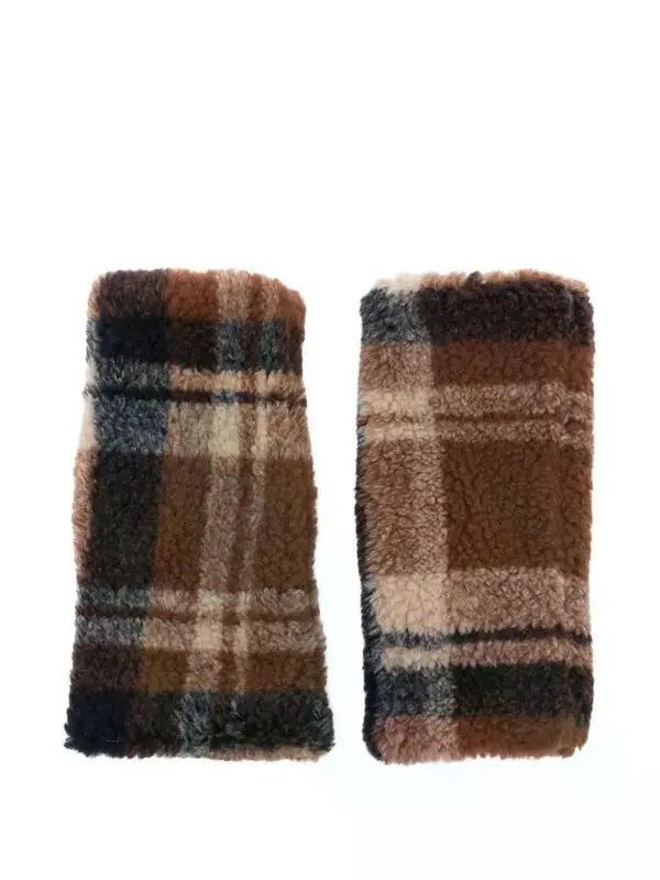 ALPO Plaid Fingerless Gloves - Brown