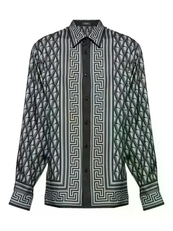 Versace Geometric Print Silk Shirt - Grey