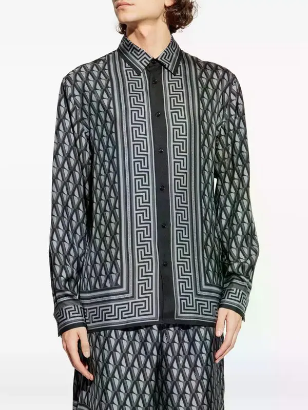 Versace Geometric Print Silk Shirt - Grey