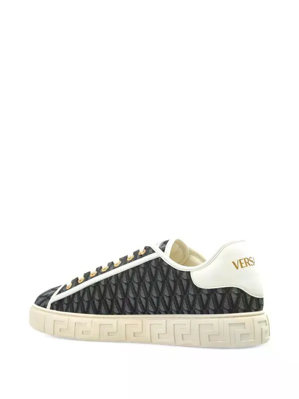 Versace Greca Jacquard Canvas Low-top Sneakers - Black