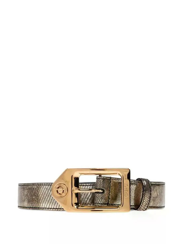 Versace Medusa Head-motif Leather Belt - Gold