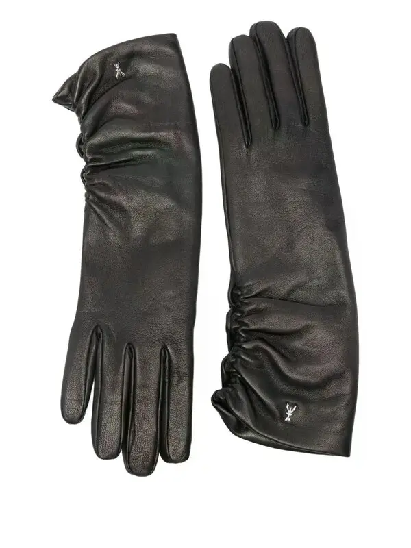 Patrizia Pepe Ruched Leather Gloves - Black
