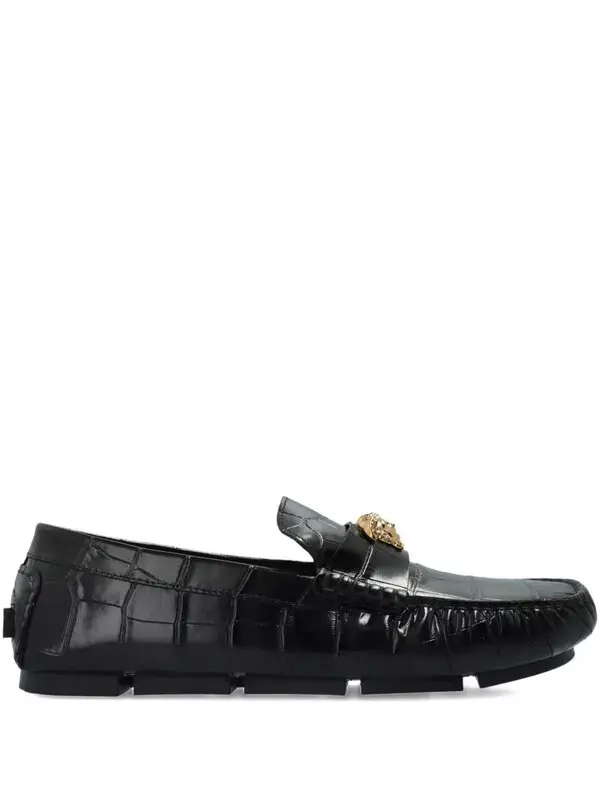 Versace Medusa Croc-effect Leather Driver Loafers