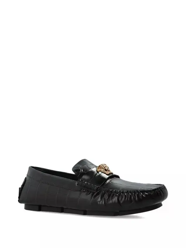 Versace Medusa Croc-effect Leather Driver Loafers