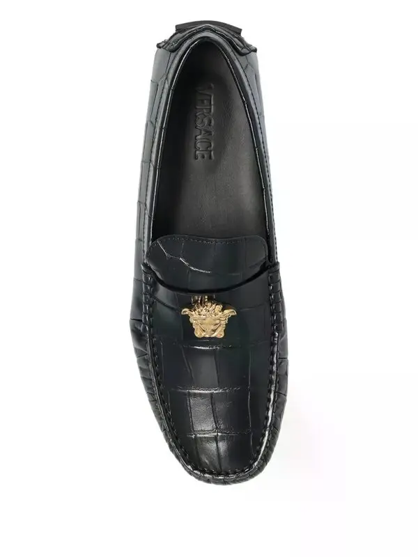 Versace Medusa Croc-effect Leather Driver Loafers