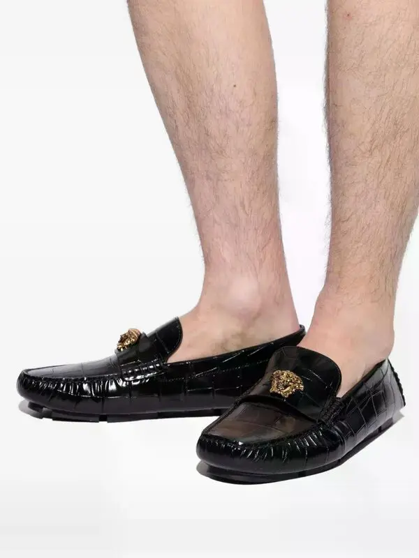 Versace Medusa Croc-effect Leather Driver Loafers
