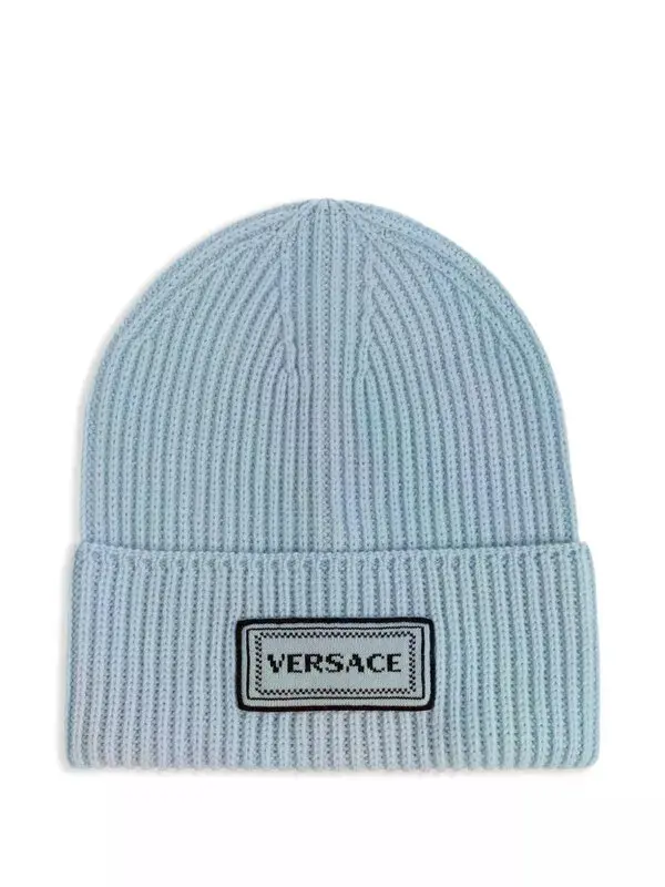 Versace Logo-patch Beanie - Blue