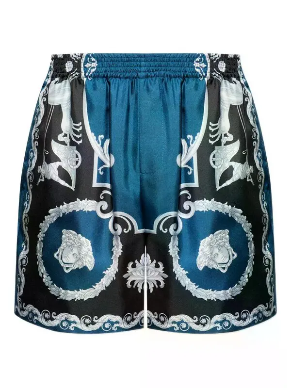 Versace Hall Of Heroes Print Silk Shorts - Blue