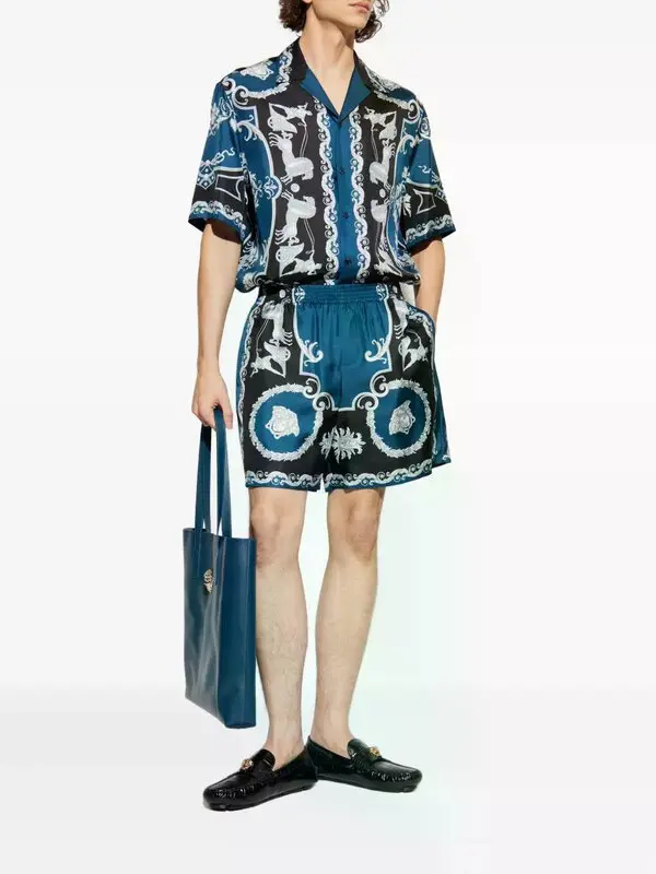 Versace Hall Of Heroes Print Silk Shorts - Blue