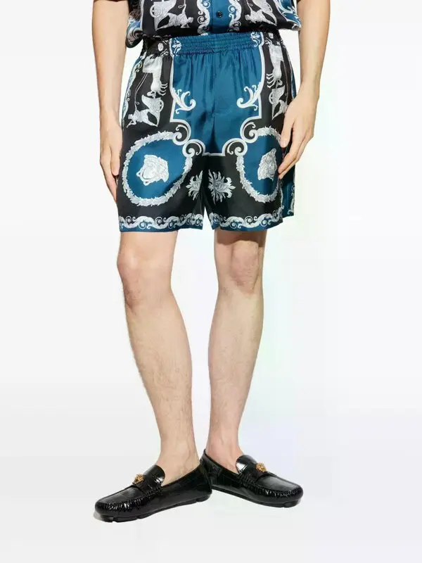 Versace Hall Of Heroes Print Silk Shorts - Blue