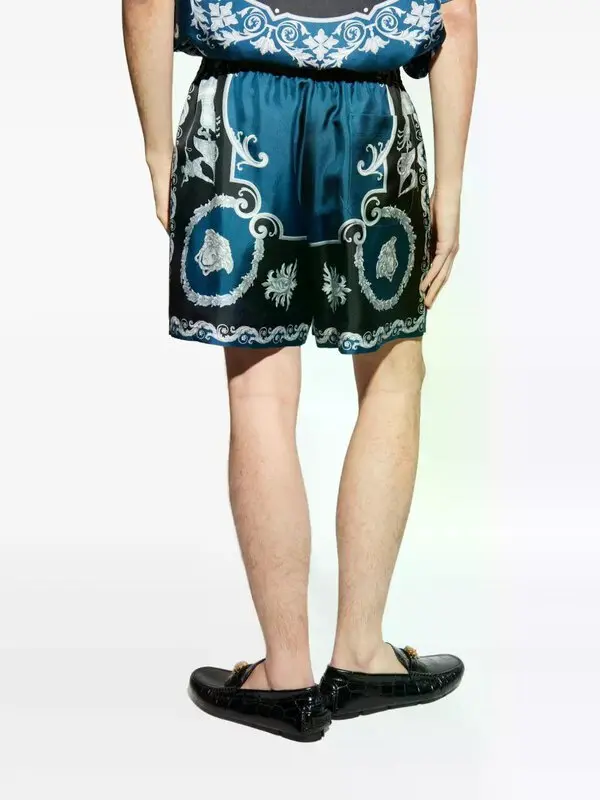 Versace Hall Of Heroes Print Silk Shorts - Blue
