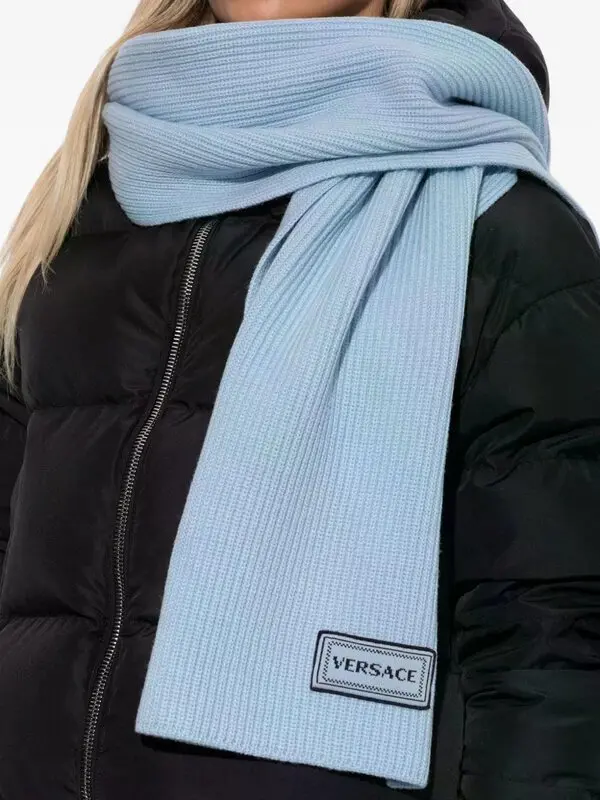 Versace Ribbed Logo-detail Scarf - Blue