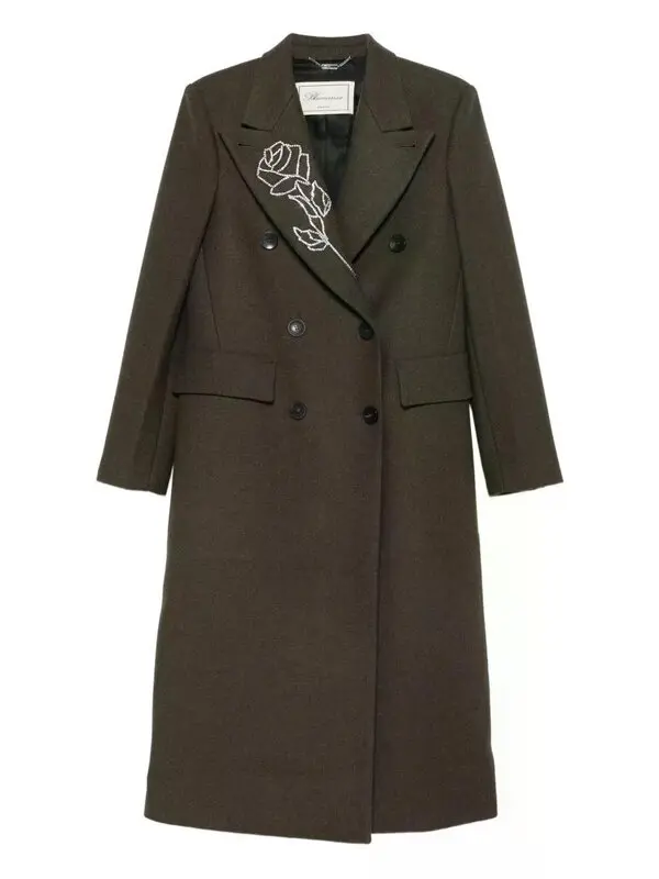 Blumarine Wool-blend Coat With Rose Embellishment