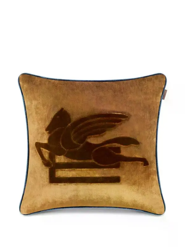 Etro Velvet Pegaso-embroidered Cushion - Brown
