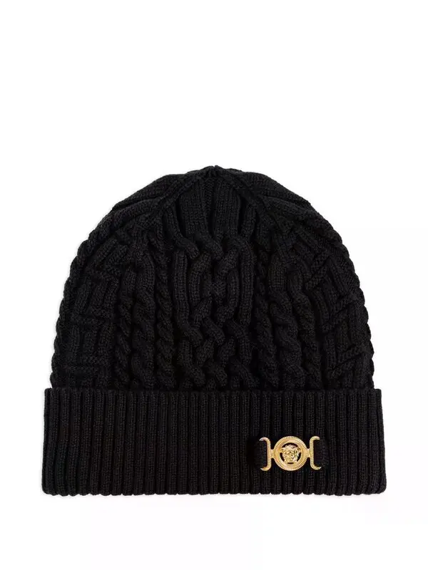Versace Medusa Head-motif Cable-knit Beanie - Black