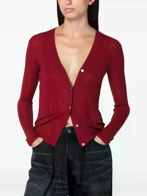 6397 V-neck Button Cardigan - Red