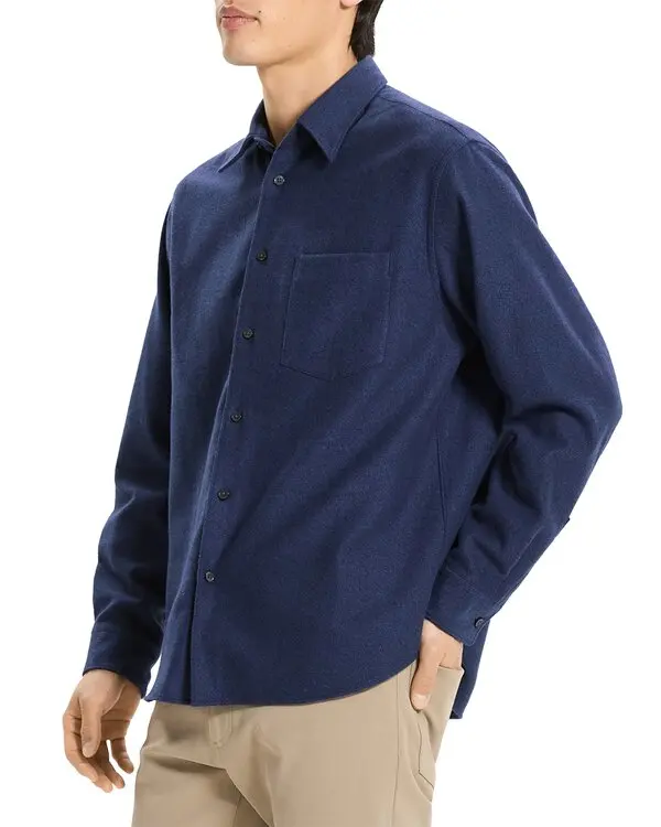 Theory Weekend Short Sleeve Shirt In Spun Flannel - Navy Multi