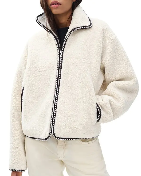 Rag & Bone Mai Sherpa Zip Up Jacket - Ivory