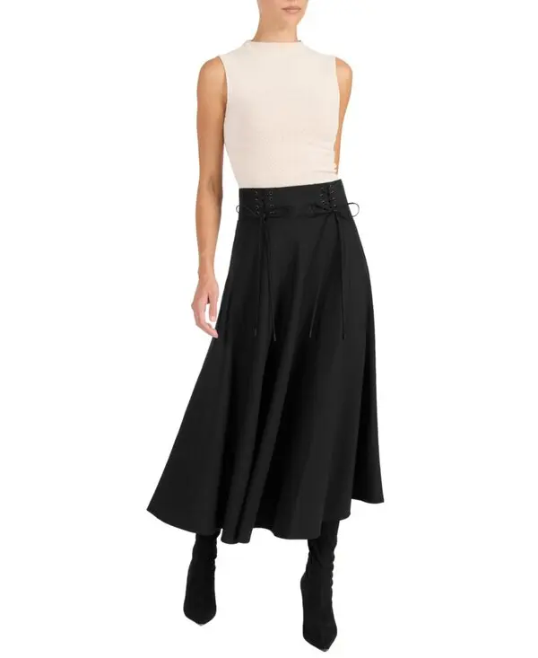 Santorelli Aster Full Midi Skirt With Leather Lacing