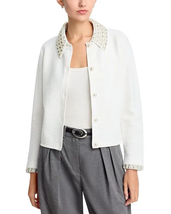 SIONI Embellished Sweater Jacket - Eggshell