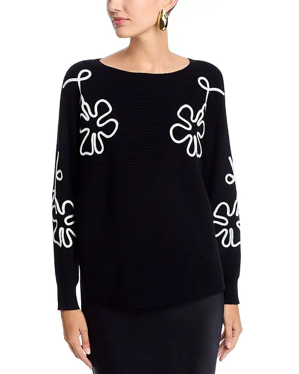 SIONI Crewneck Soutache Sweater - Black/ Eggshell