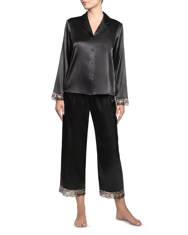 IN BLOOM BY JONQUIL Satin & Lace Pajama Set - Black