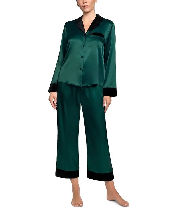 IN BLOOM BY JONQUIL Velvet Trim Satin Pajama Set - Winter Green