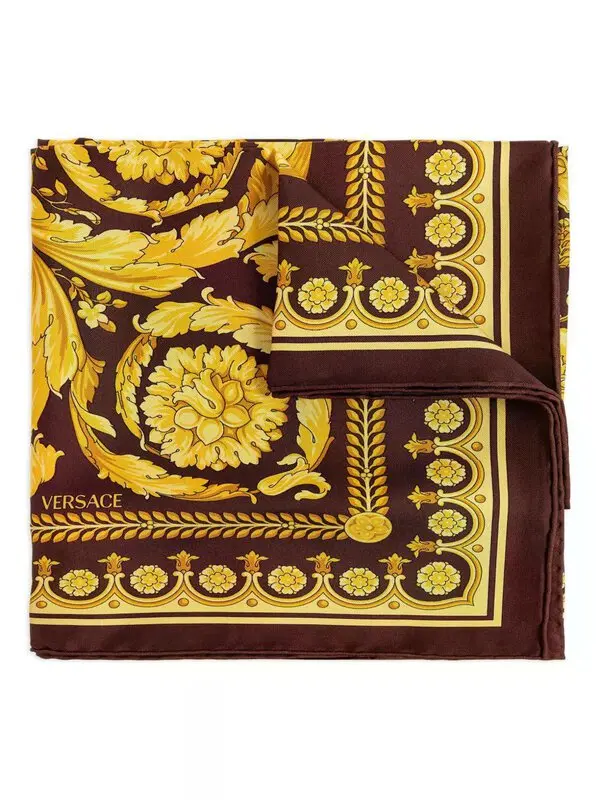 Versace Large Barocco Printed Silk Scarf - Brown