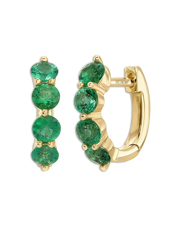 Ef Collection 14k Yellow Emerald Huggie Earrings - Gold