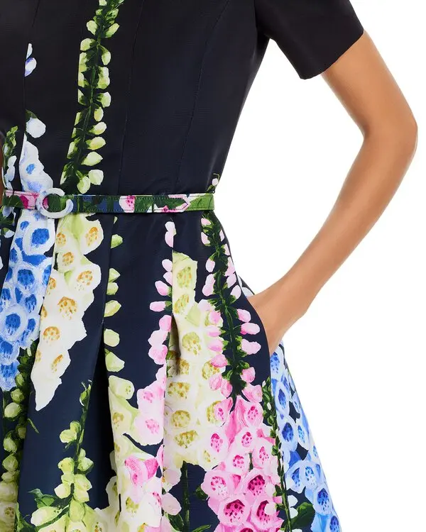 Oscar De La Renta Short Sleeve Multi Foxgloves Degrade Dress