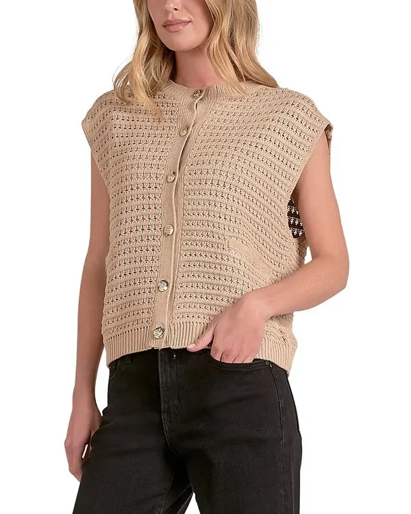 Elan Open Knit Sleeveless Cardigan - Taupe