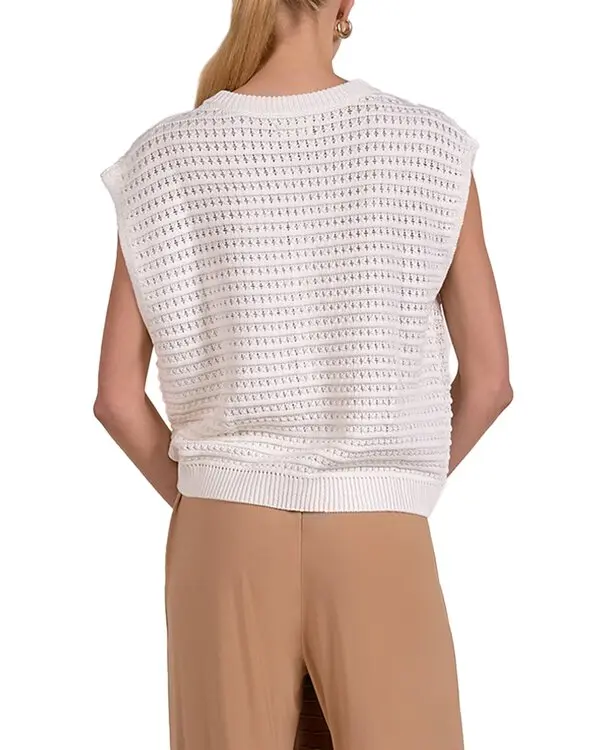 Elan Sleeveless Open Knit Cardigan With Button Detailing - White