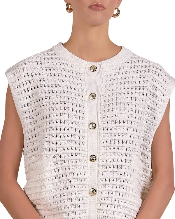 Elan Sleeveless Open Knit Cardigan With Button Detailing - White