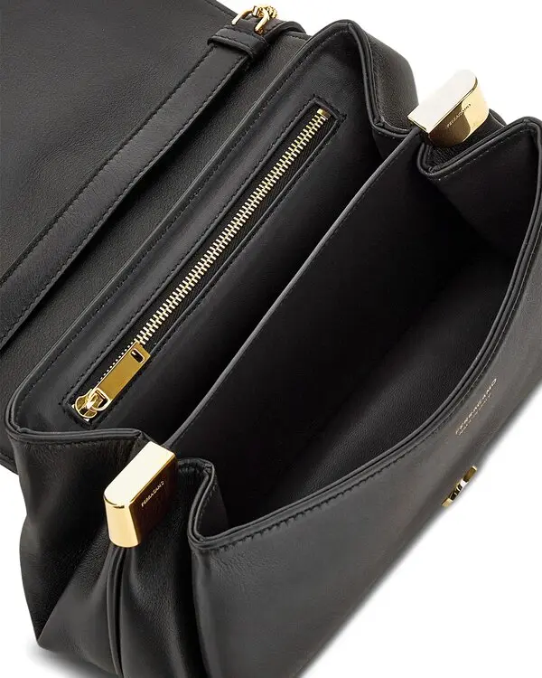 FERRAGAMO Small Leather Crossbody Bag With Silver Tone Hardware