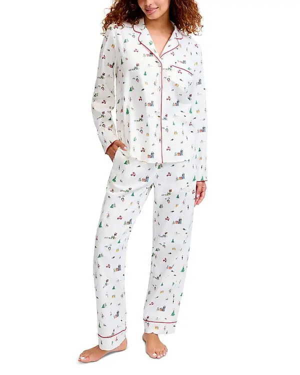 PETITE PLUME Holiday Town Twill Pajama Set - White