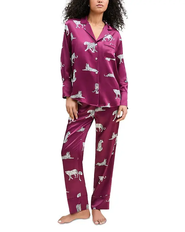 PETITE PLUME Silk Merlot Panther Pajama Set - Red