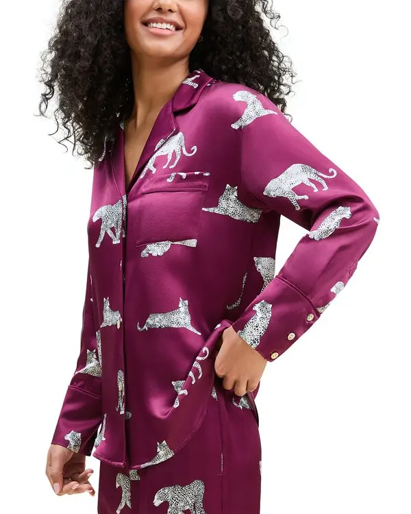 PETITE PLUME Silk Merlot Panther Pajama Set - Red