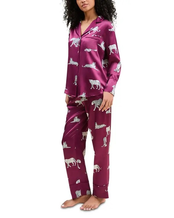 PETITE PLUME Silk Merlot Panther Pajama Set - Red