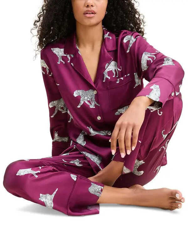 PETITE PLUME Silk Merlot Panther Pajama Set - Red