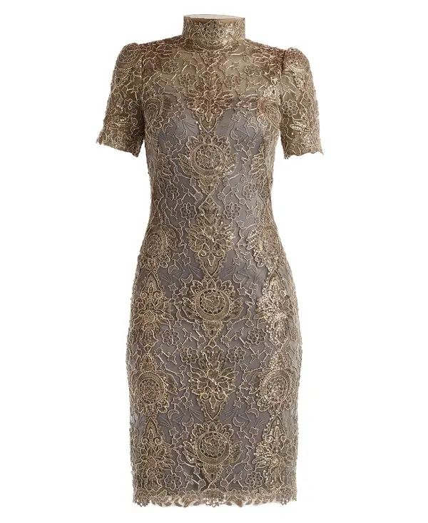Tadashi Shoji Marise Sequin Embroidered Illusion Dress - Grey | Editorialist
