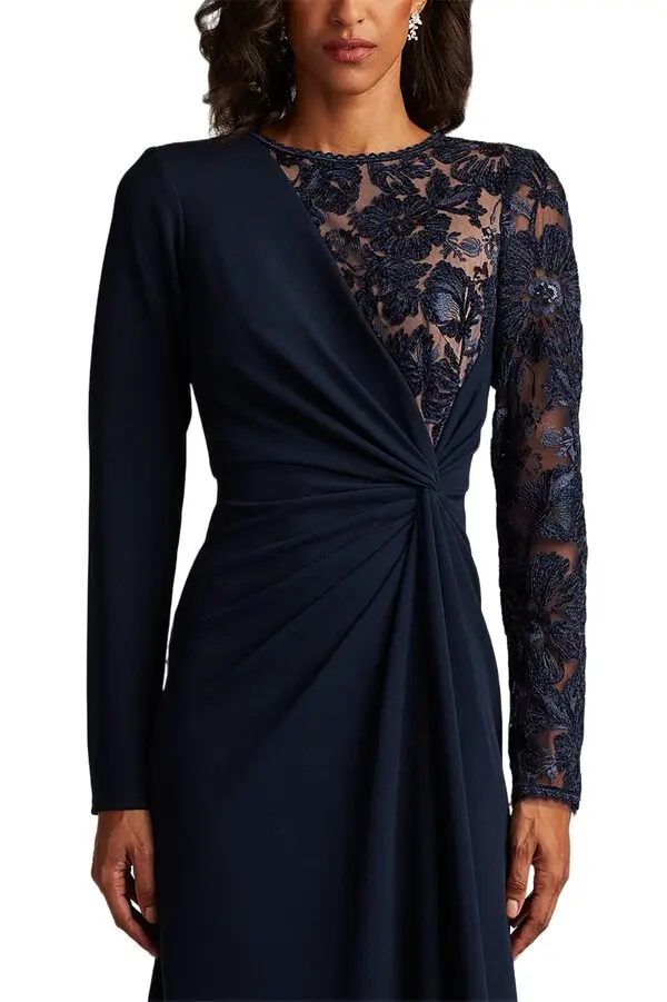 Tadashi Shoji Devika Embroidered Twist-drape Gown