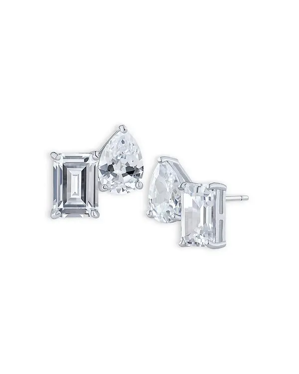 KENNETH JAY LANE Emerald Cut And Pear Shaped Stud Earrings - Silver